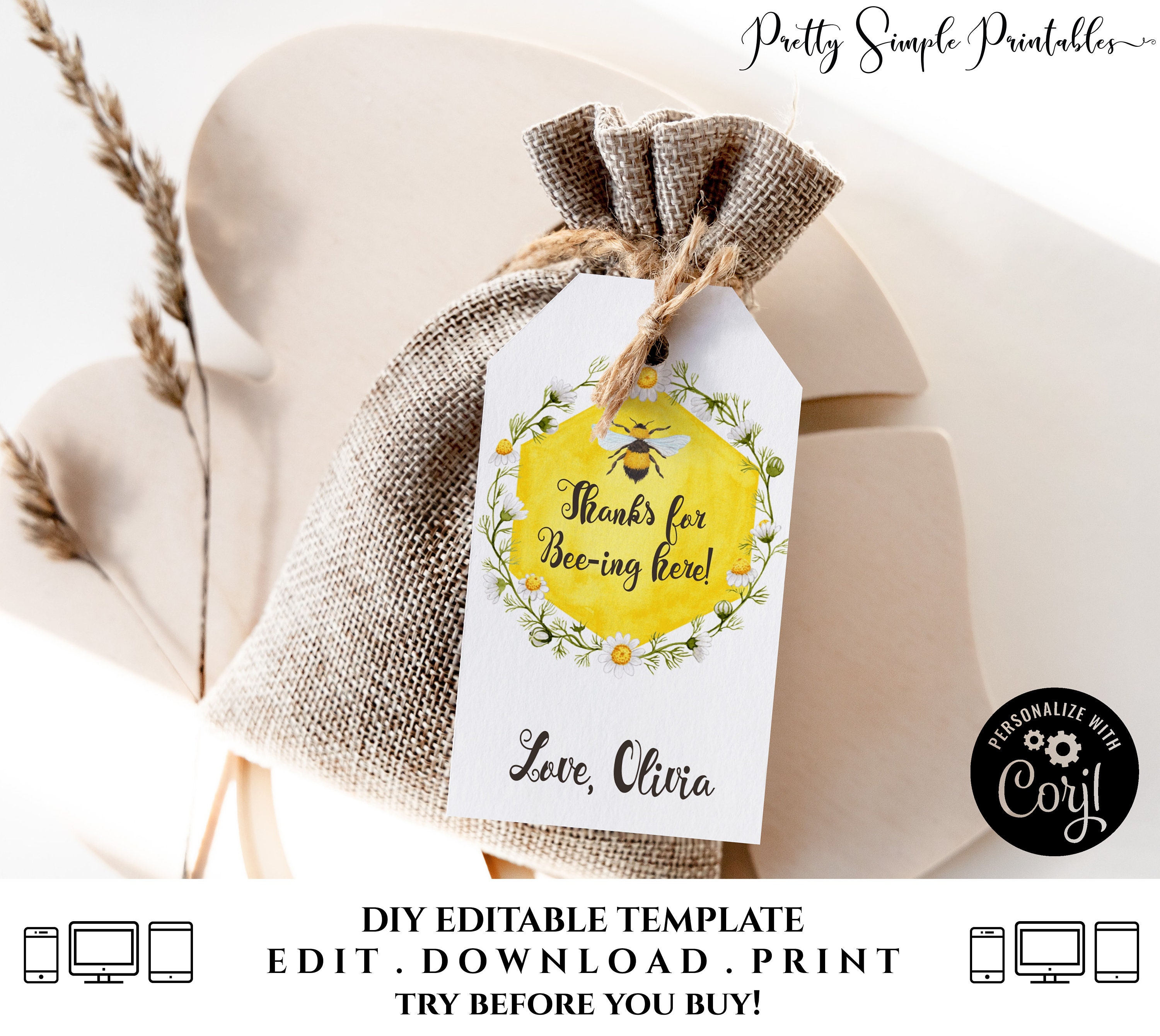 Bee Thank You Tag Bee Favor Tags Bee Themed Party Thanks | Etsy