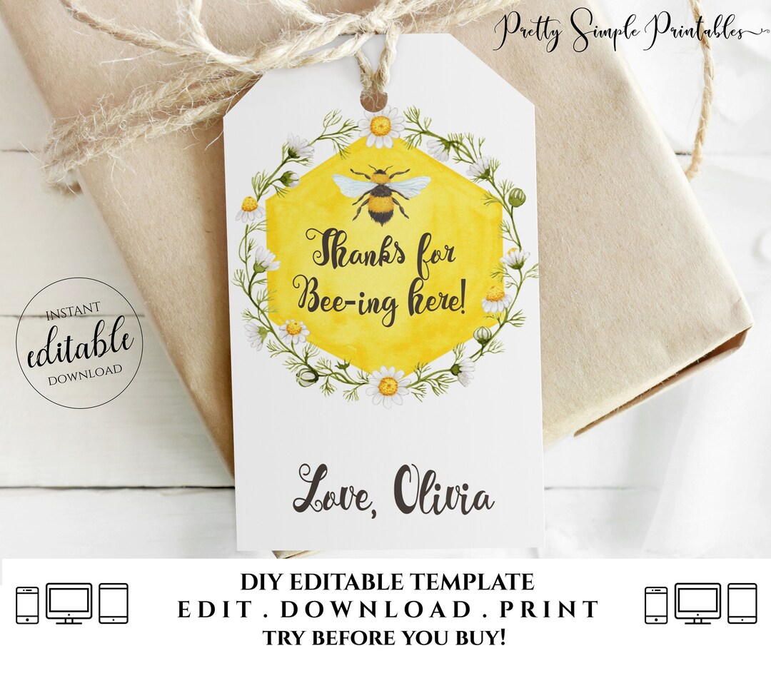 Bee Thank You Tag, Bee Favor Tags, Bee Themed Party, Thanks for Beeing ...