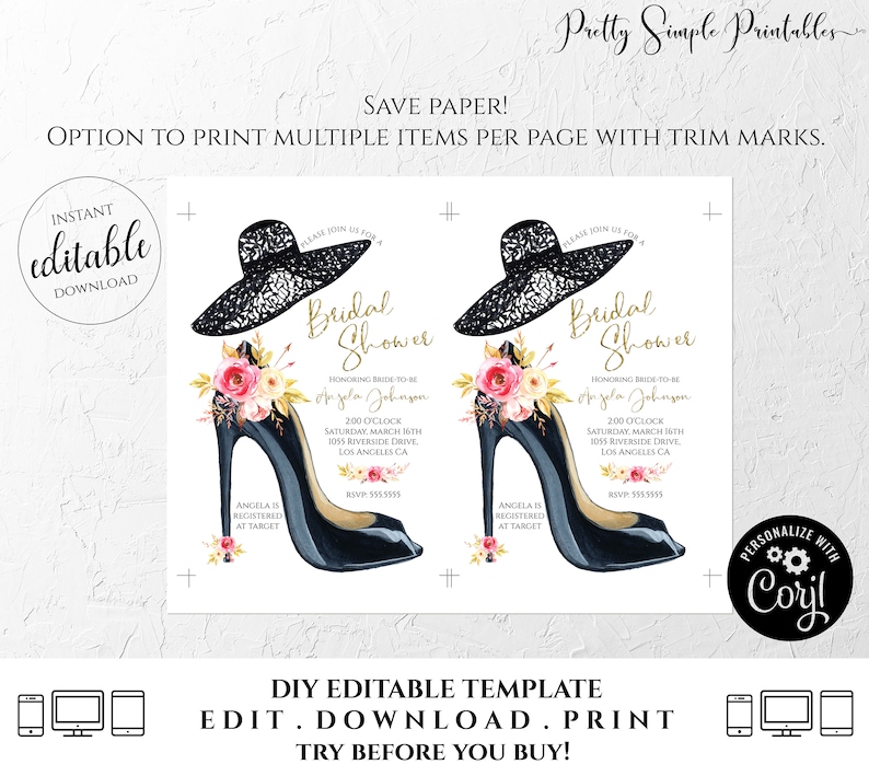 Hats and Heels Invitation, High Heel Invitation, Hats and Heels Invite ...