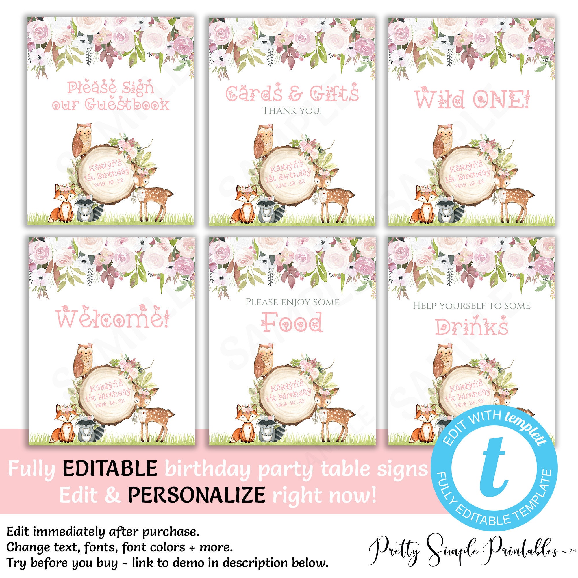 Woodland Table Sign Decorations Woodland Birthday Party | Etsy