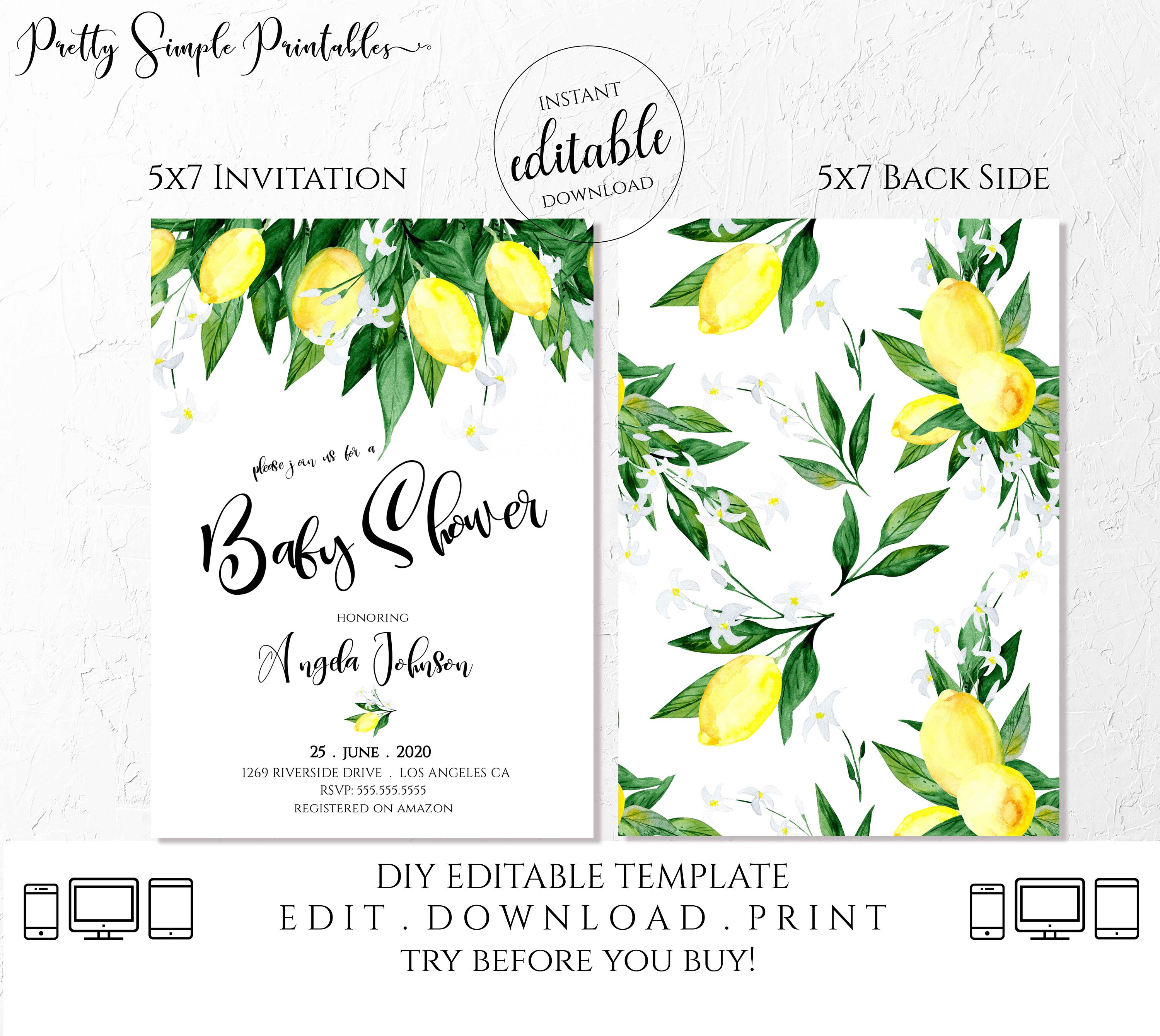 Summer Baby Shower Citrus Baby Shower Lemon Invites Lemon - Etsy