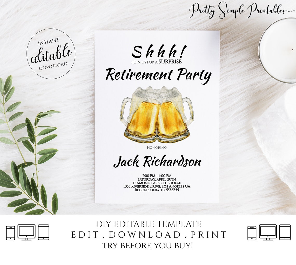 Surprise Retirement Invitation for Men Beer Invitation - Etsy