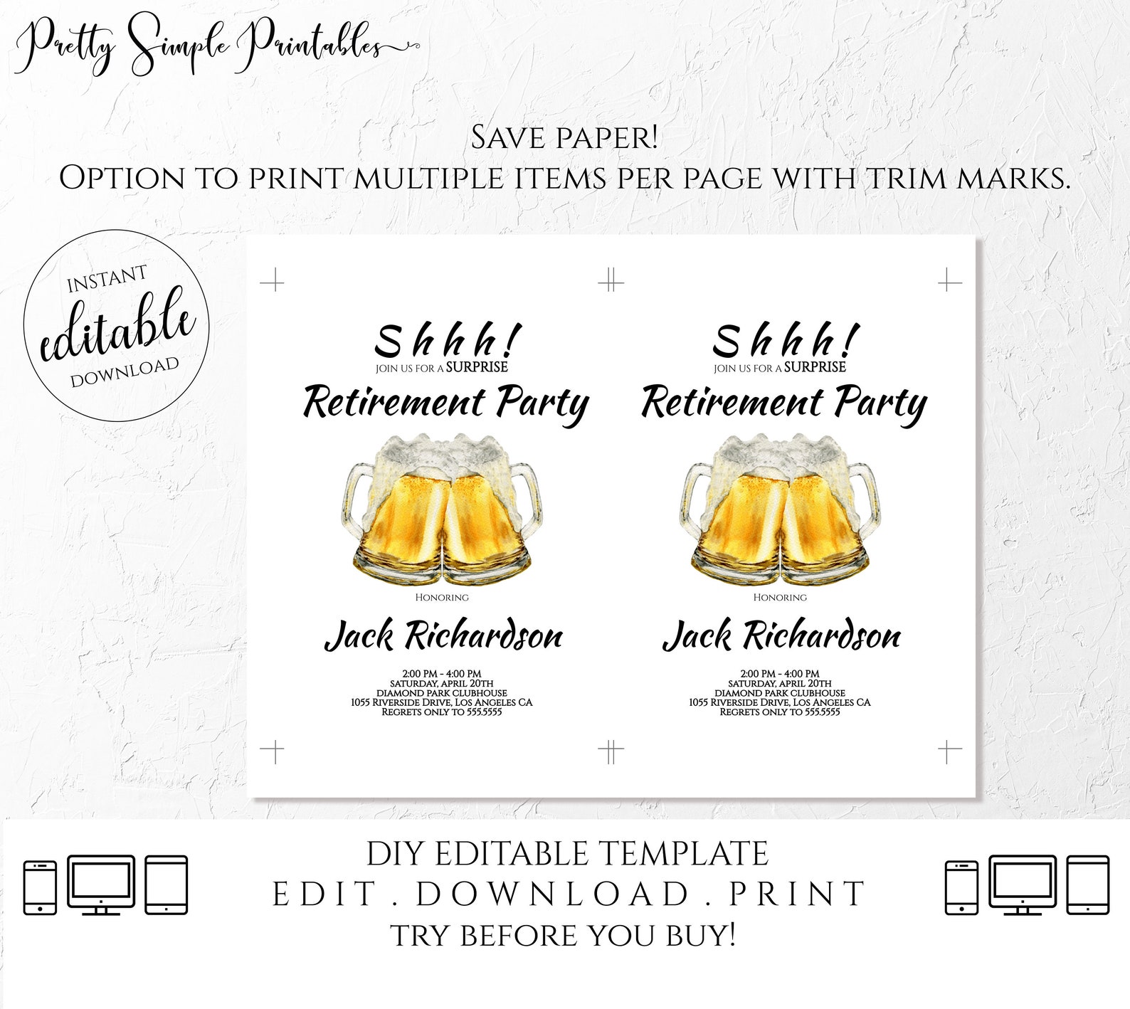 Surprise Retirement Invitation for Men Beer Invitation - Etsy