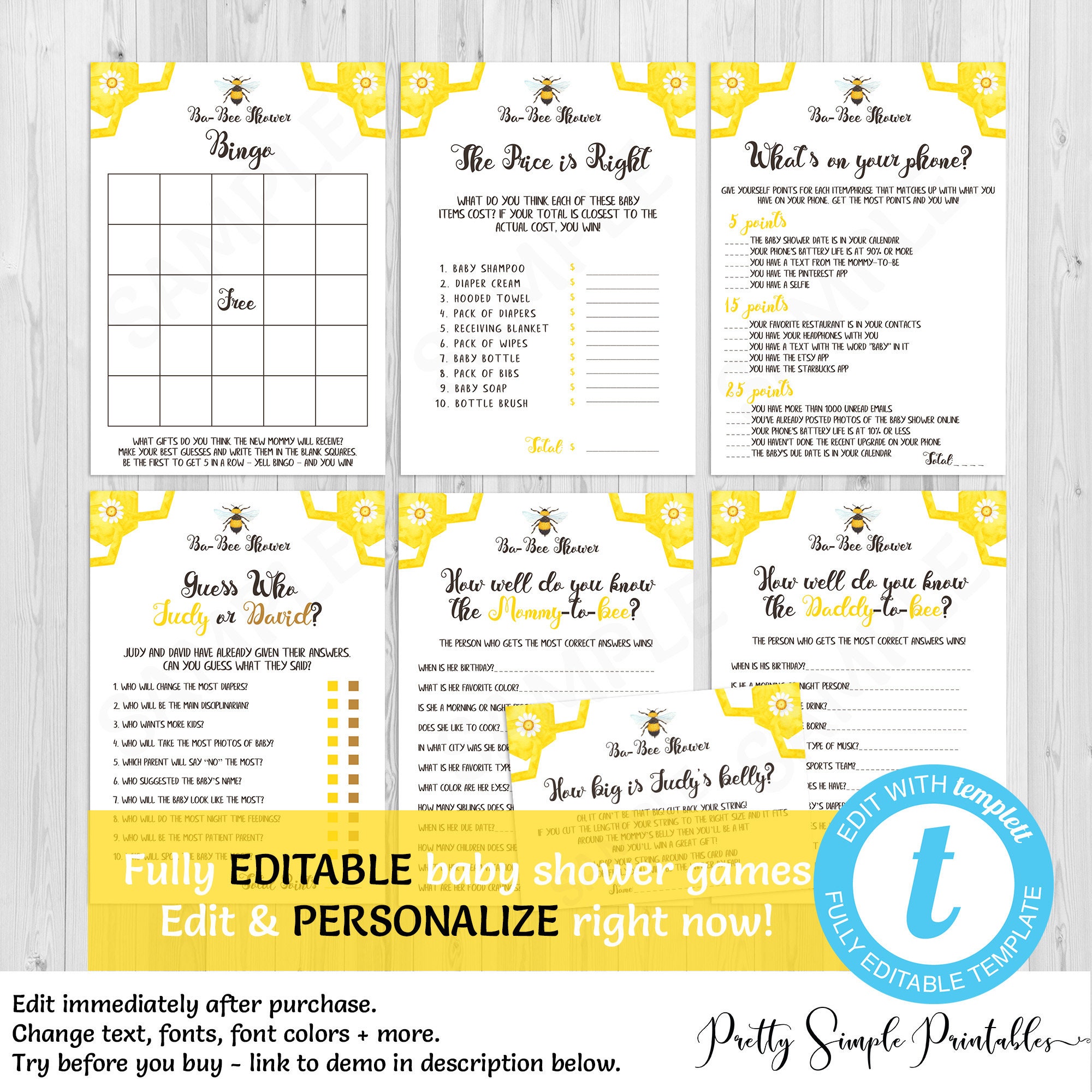 Bee Baby Shower Games / Bumble Bee / Hunny Bee / Bee Themed / | Etsy