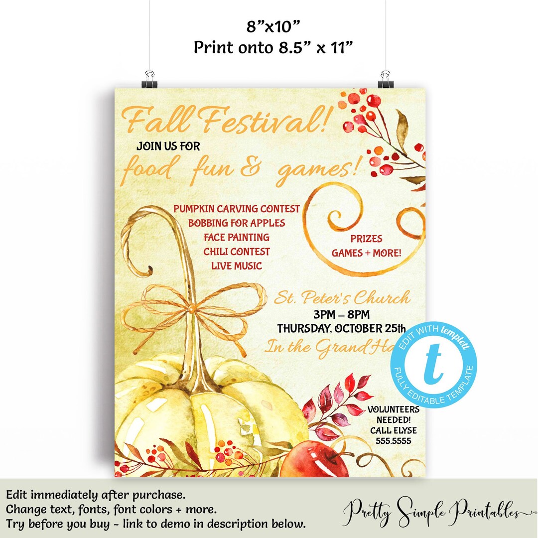 Fall Festival Signs, Fall Festival Flyer Template, Fall Festival Flyer ...