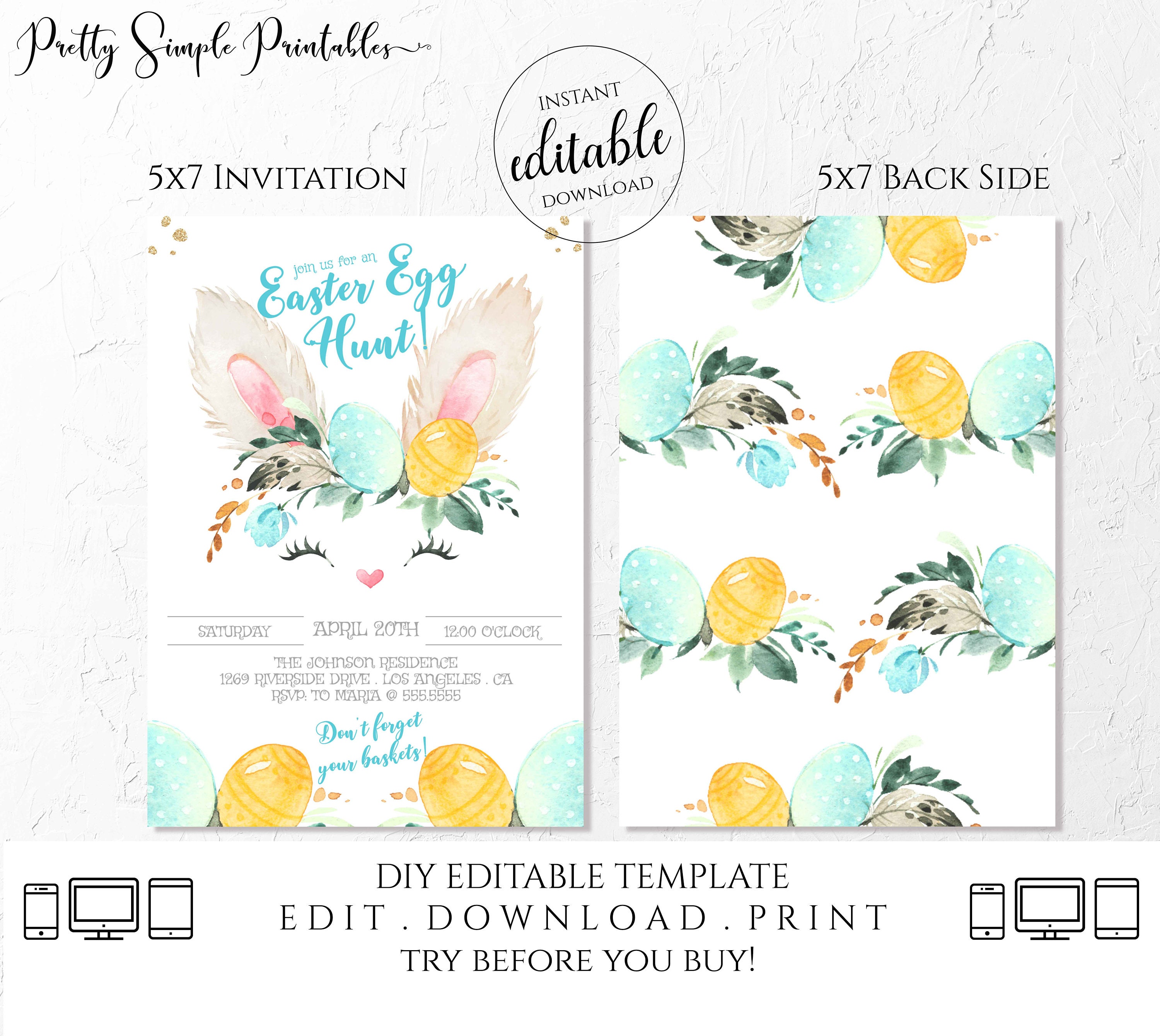 Editable Easter Egg Hunt Invitation / Easter Bunny Invites / | Etsy