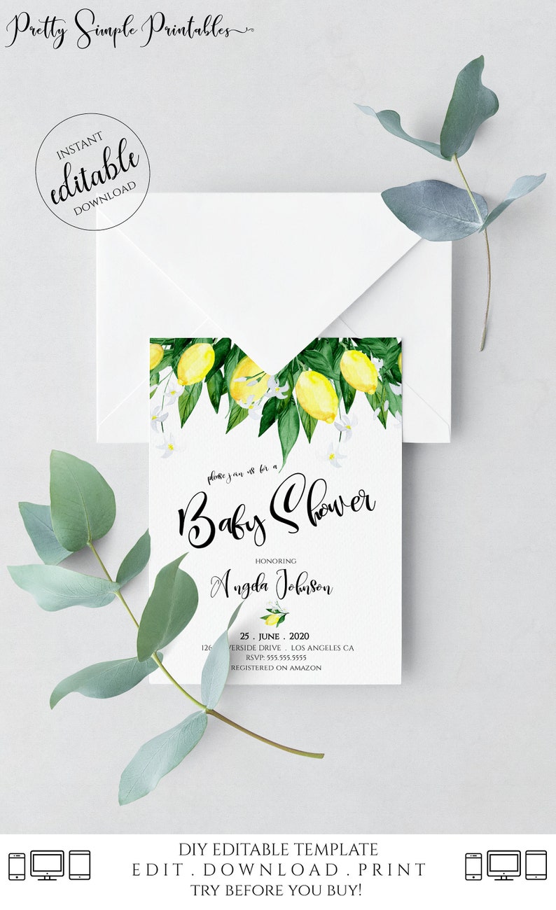 Summer Baby Shower Citrus Baby Shower Lemon Invites Lemon - Etsy