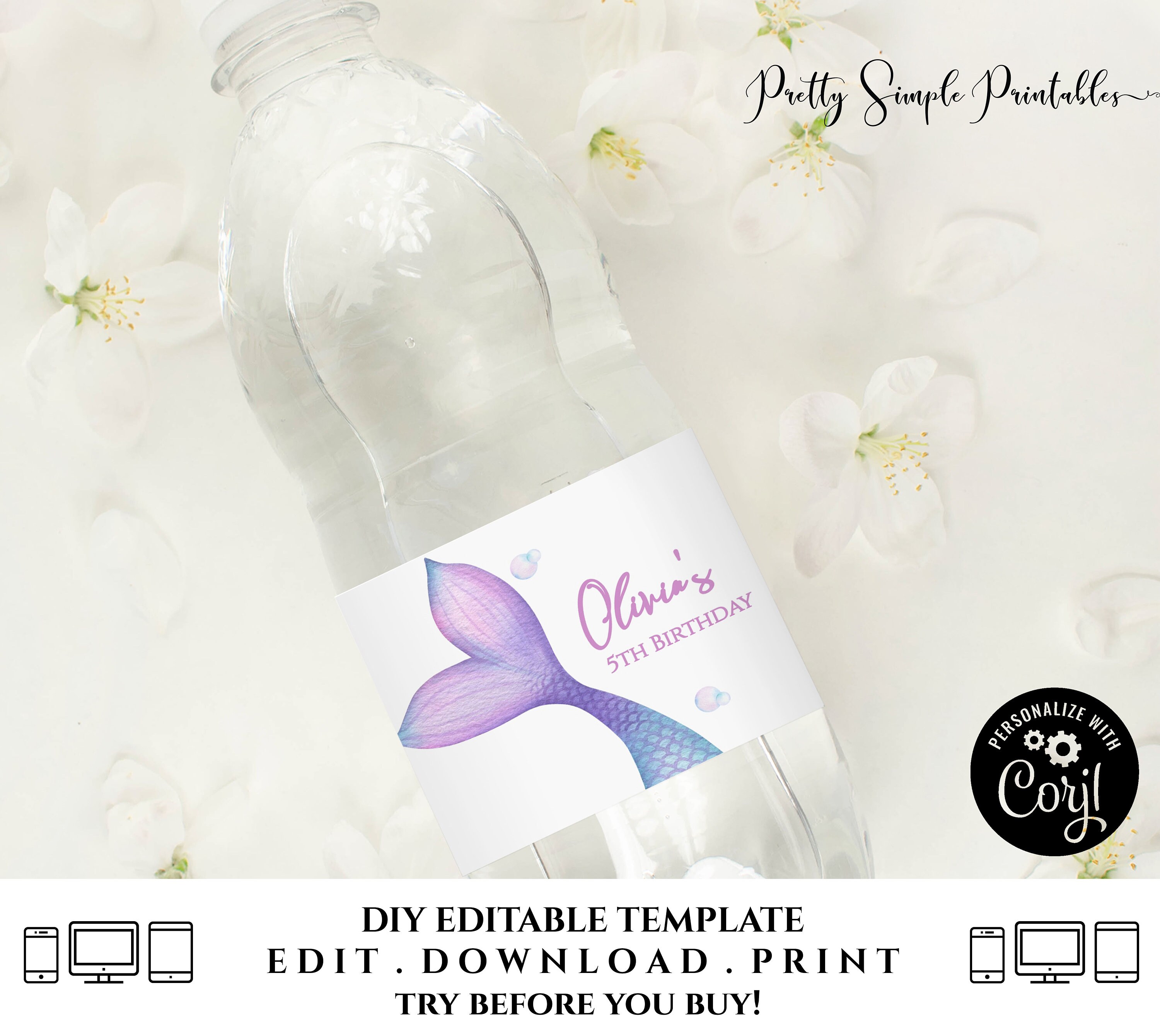 Editable Mermaid Water Bottle Labels Mermaid Printable Party | Etsy