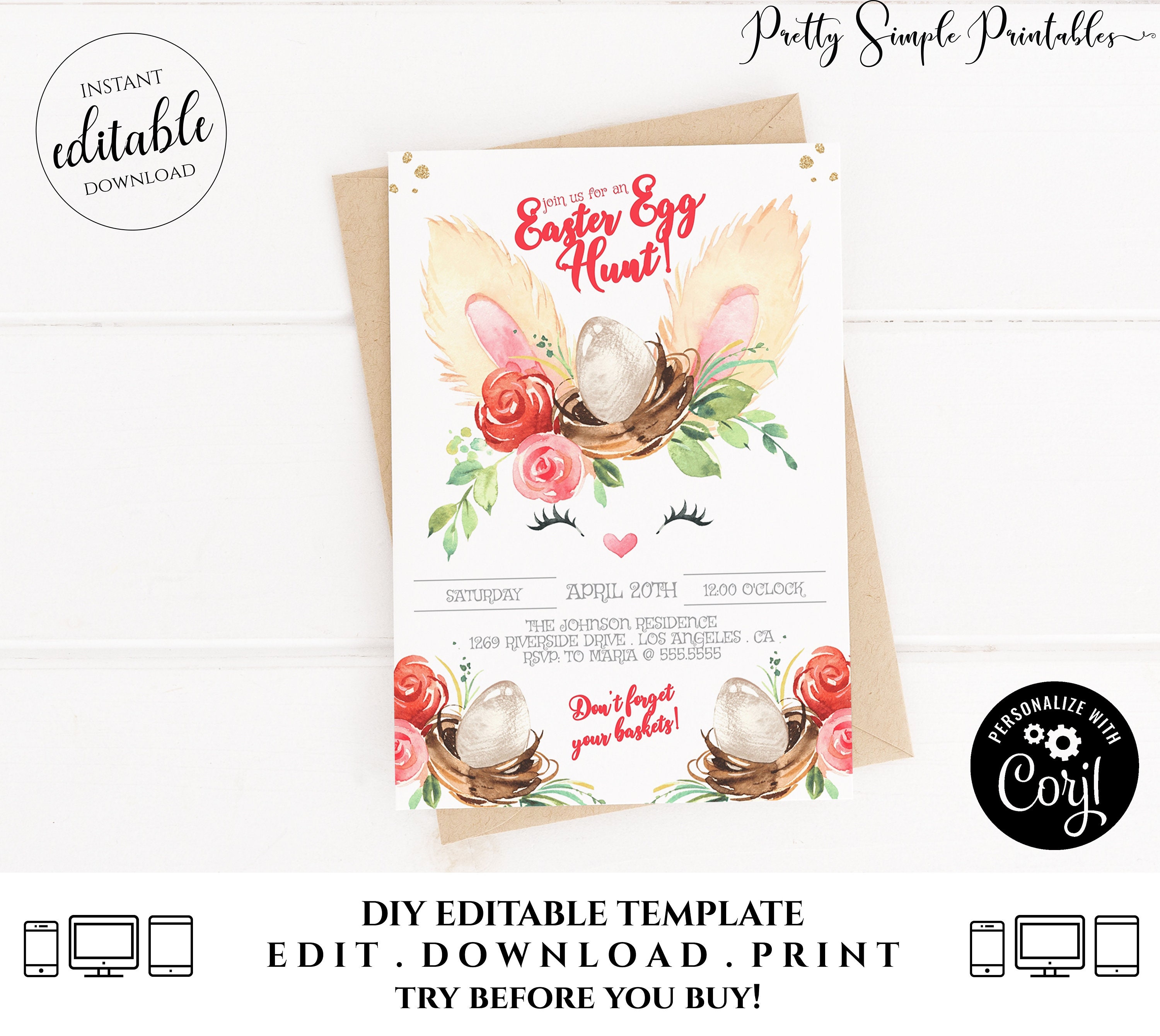 Editable Easter Egg Hunt Invite Editable Template Instant | Etsy