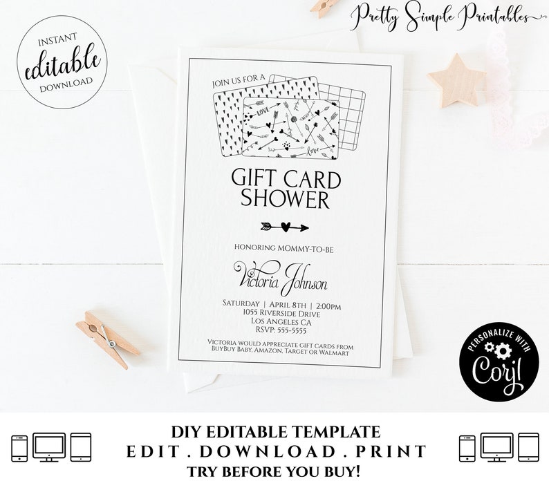 Gift Card Shower Invitation, Gift Card Baby Shower Invitation, Boy ...