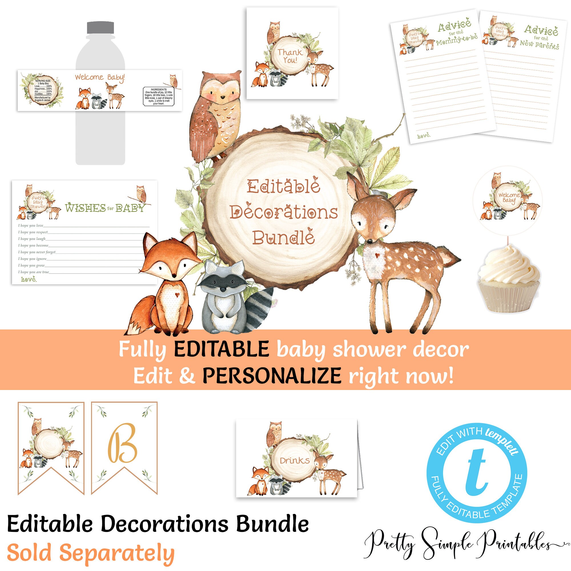 Editable Woodland Baby Shower Table Signs Cards and Gifts | Etsy