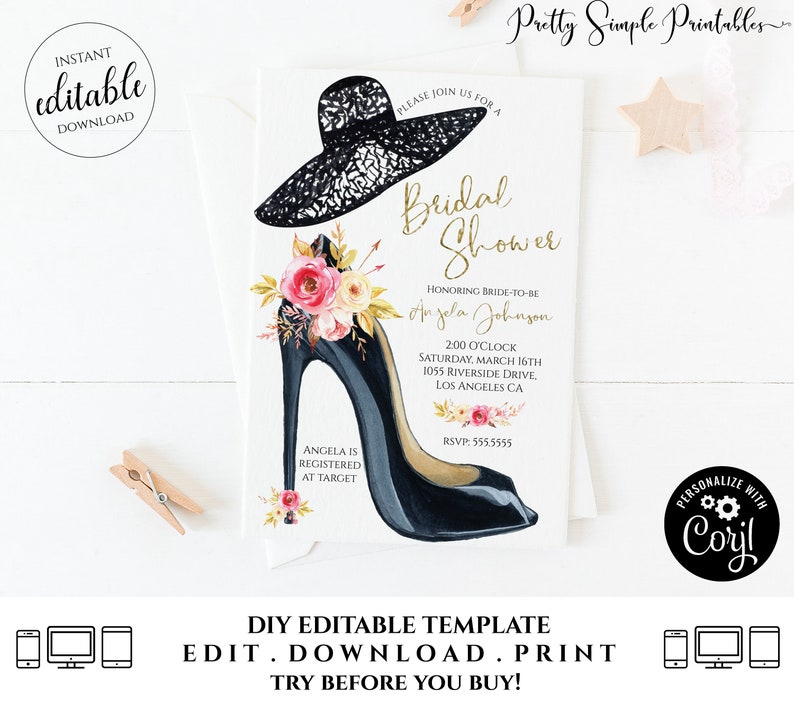 Hats and Heels Invitation, High Heel Invitation, Hats and Heels Invite ...