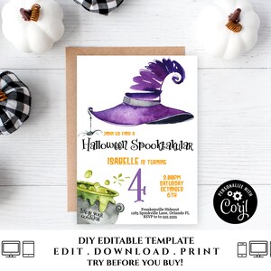 Witch Birthday Invitation, Halloween Birthday Invitation Girl ...
