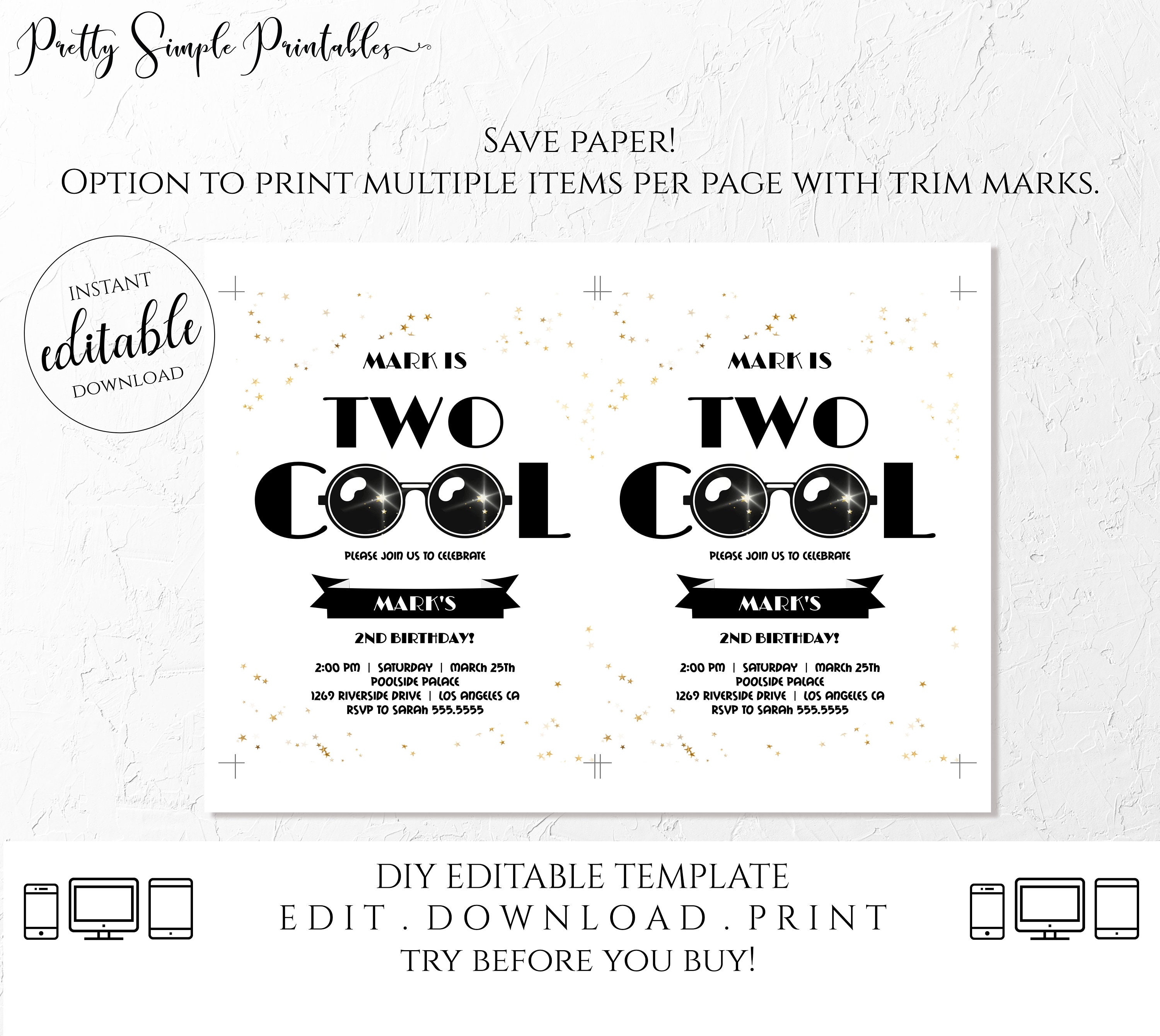 Two Cool Birthday Invitation / 2nd Birthday Invitation Girl - Etsy