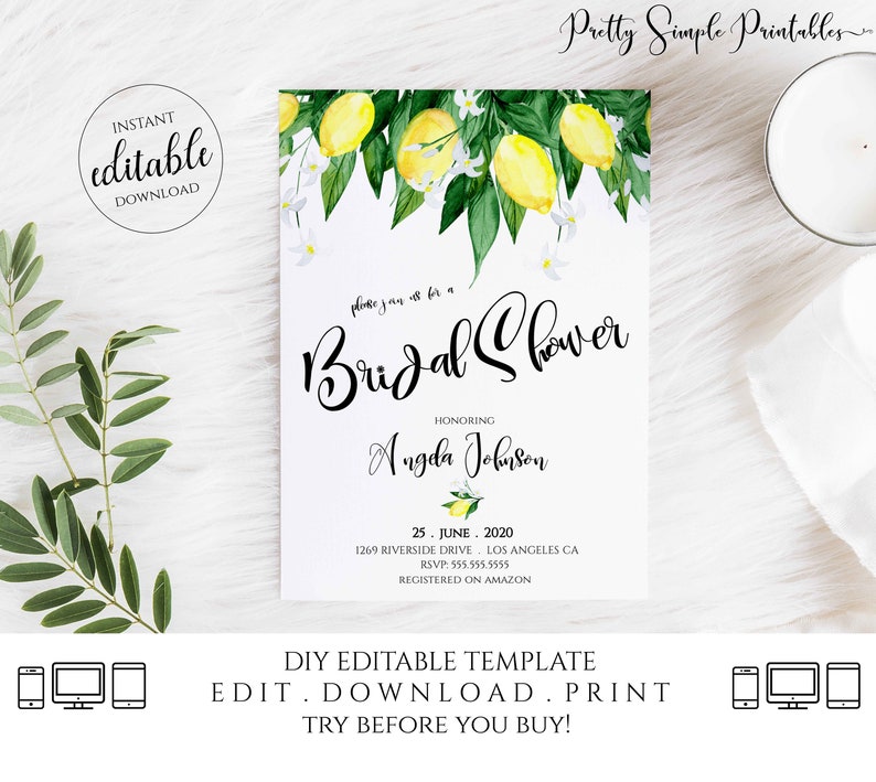 Citrus Bridal Shower Invitation Lemon Invitation Bridal | Etsy