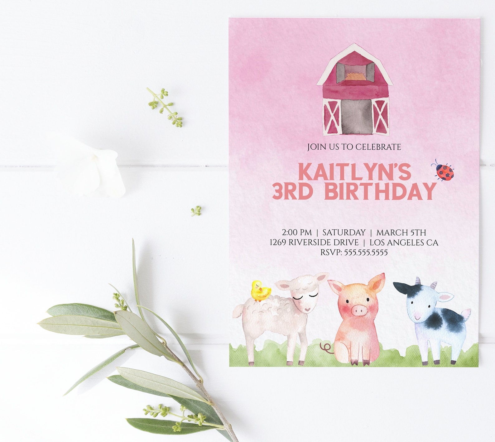 Pink Farm Party Girl Birthday Invitation Barnyard Party - Etsy