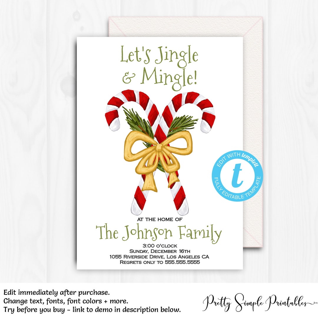 Holiday Party Invite, Candy Cane Invitation, Jingle and Mingle ...