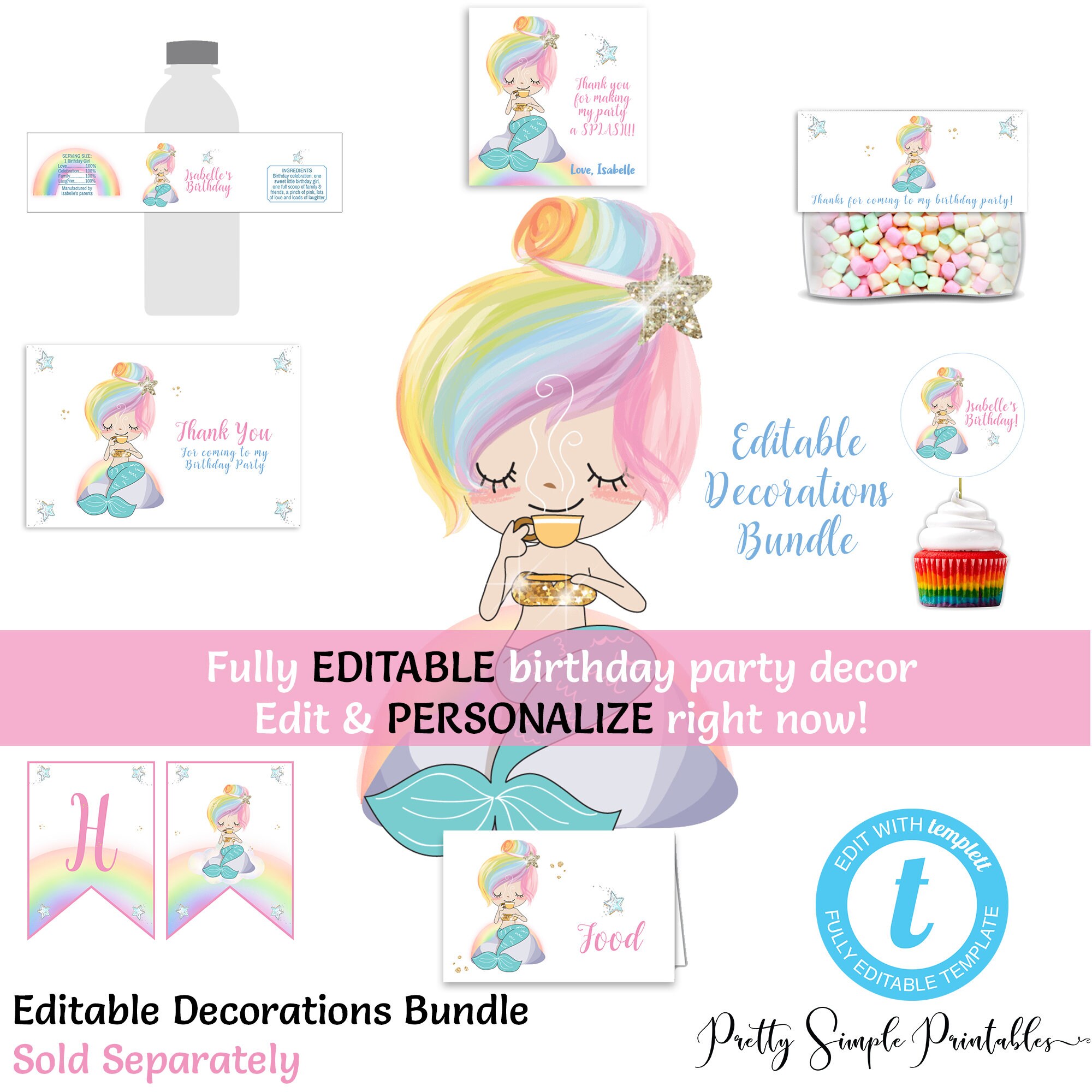 Mermaid Table Signs Tea Party Birthday Sign Mermaid Name | Etsy