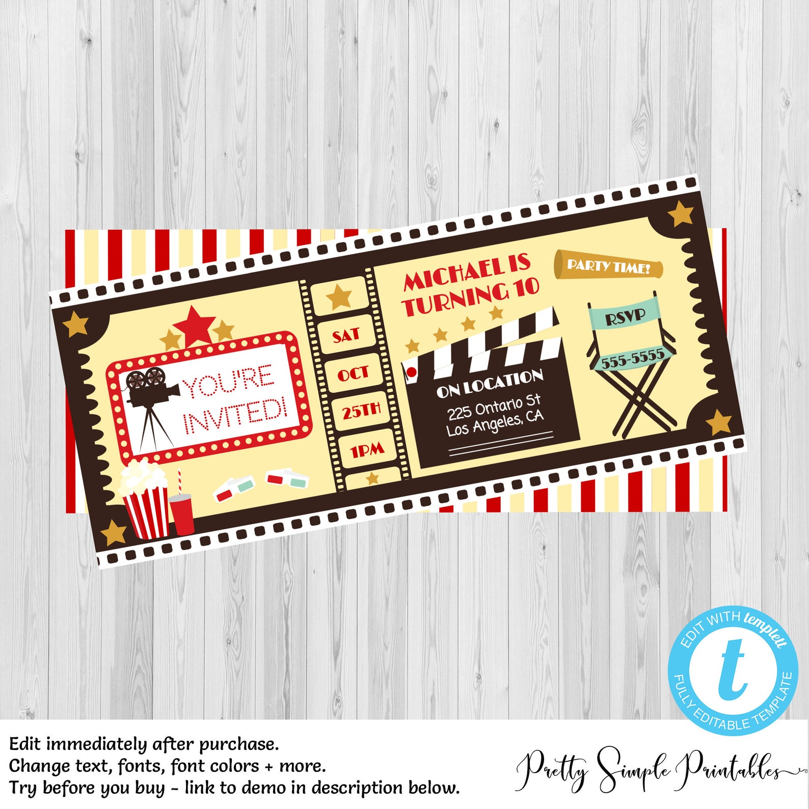 Movie Birthday Party Invitations Movie Night Invitations | Etsy