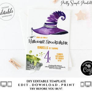 Witch Birthday Invitation, Halloween Birthday Invitation Girl ...