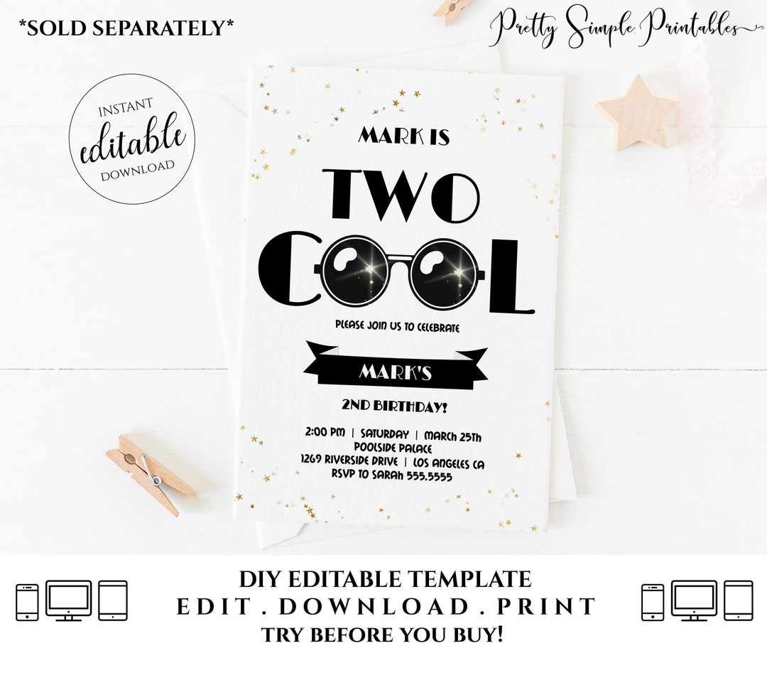 Two Cool Birthday Invitation / 2nd Birthday Invitation Girl Boy / Two ...