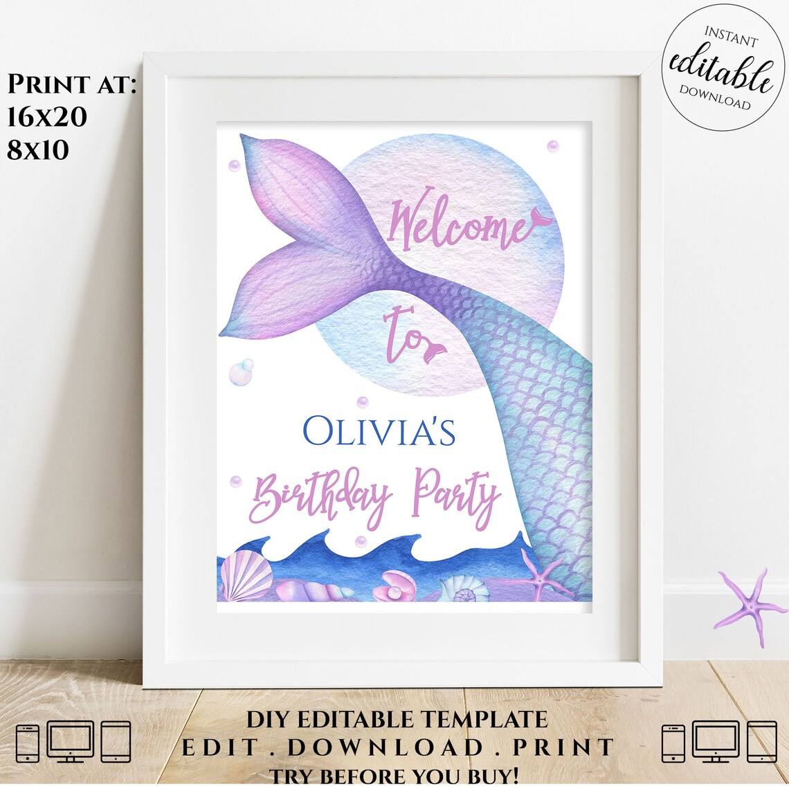 Mermaid Birthday Welcome Sign Mermaid Theme Birthday Party | Etsy