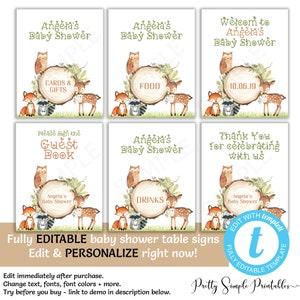 Editable Woodland Baby Shower Table Signs Cards and Gifts - Etsy