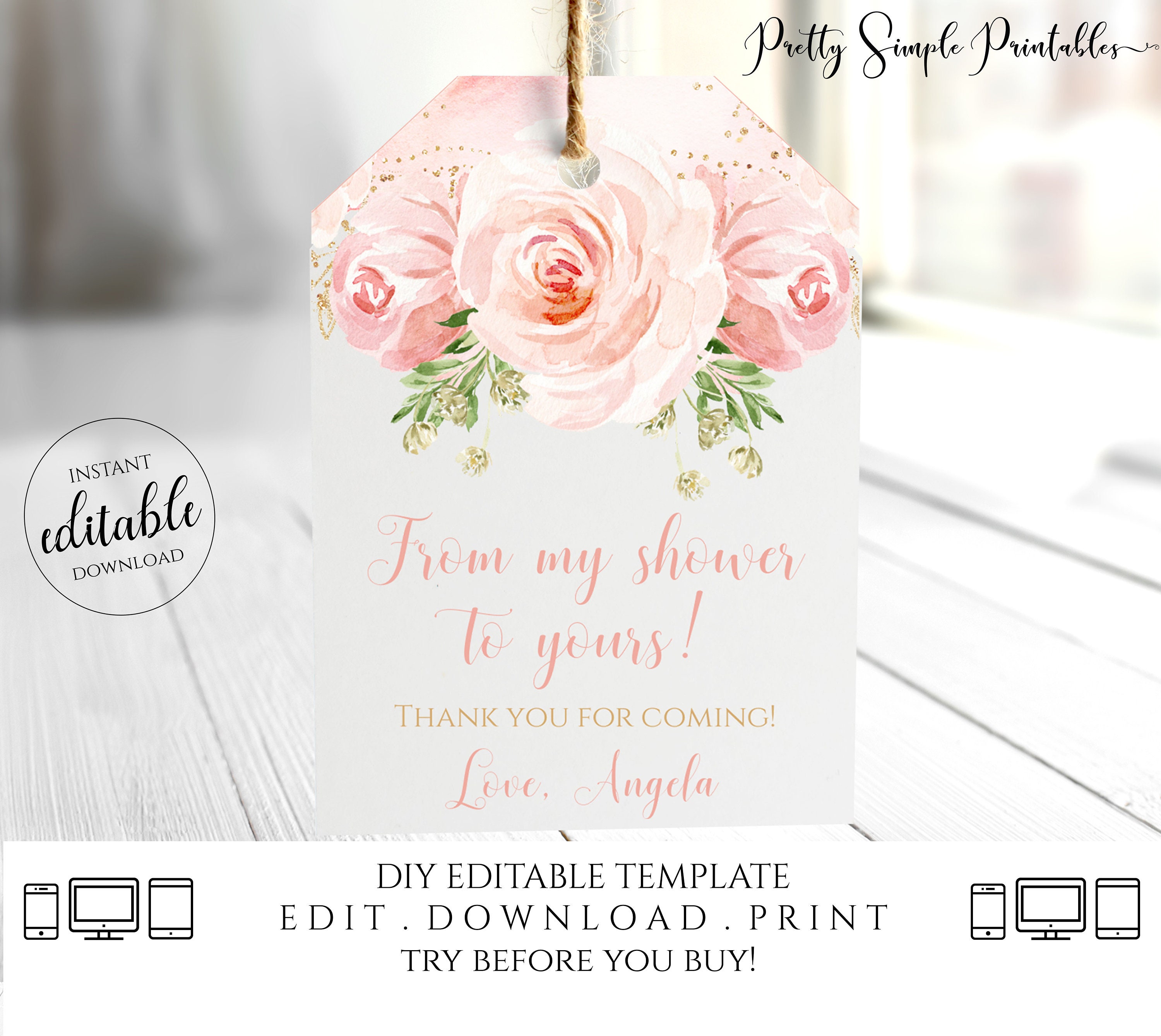 Editable Baby Shower Favor Tags Girl Printable Thank You Tags | Etsy