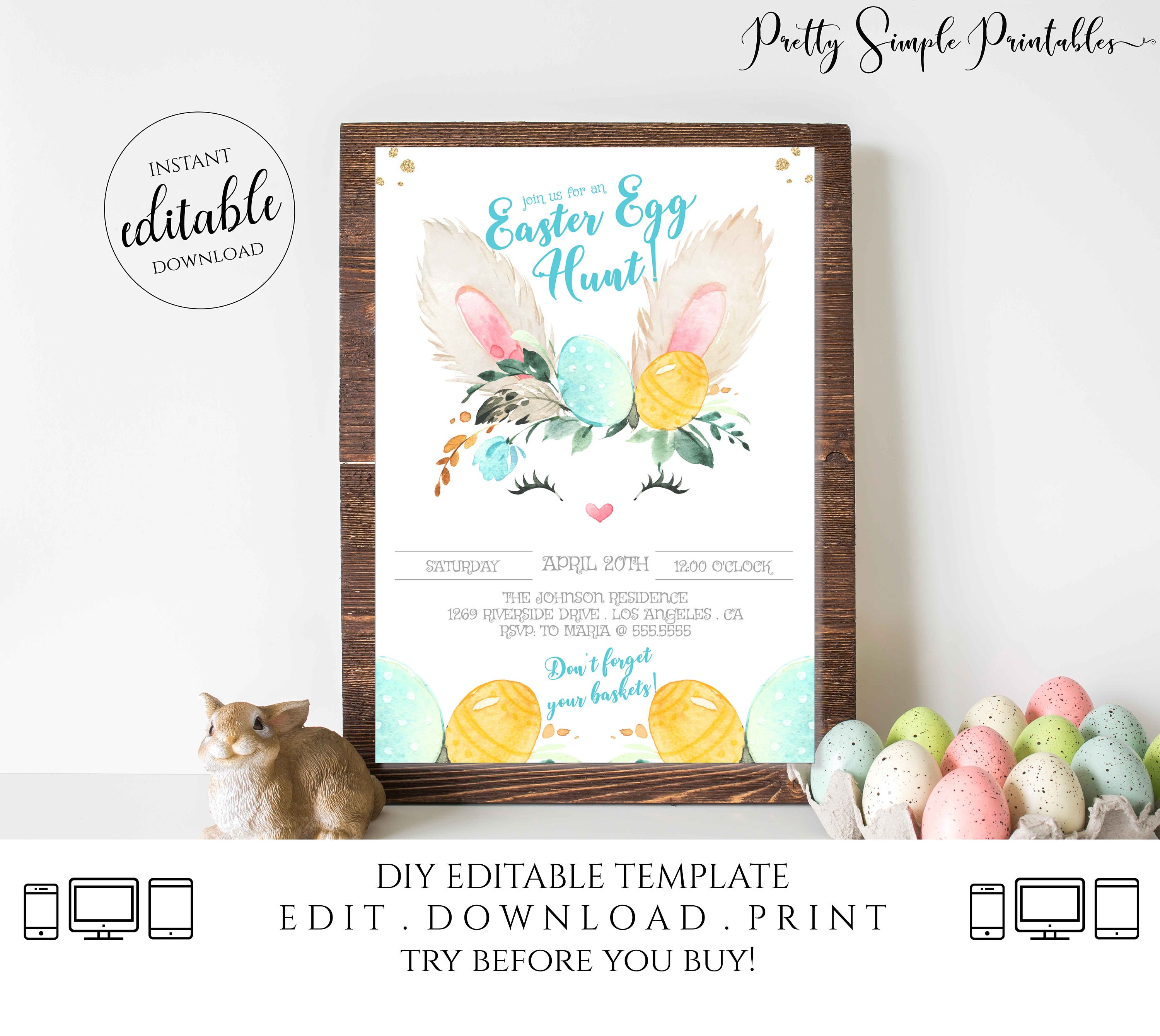 Editable Easter Egg Hunt Invitation / Easter Bunny Invites / | Etsy
