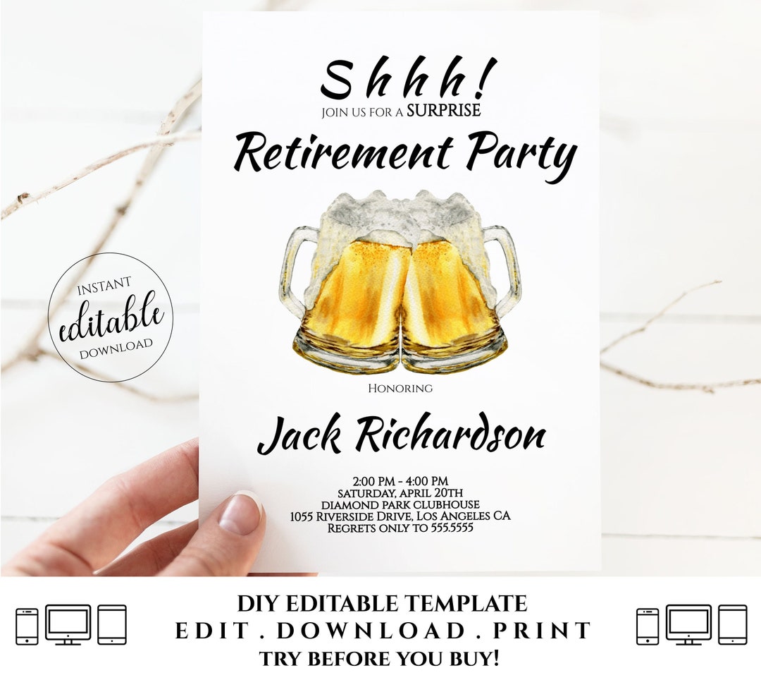 Surprise Retirement Invitation for Men, Beer Invitation, Retirement ...