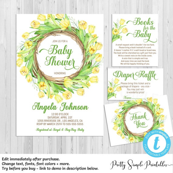 Spring Baby Shower Invitation Editable Template Gender | Etsy