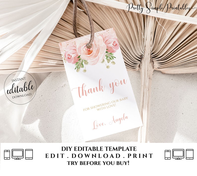 Editable Baby Shower Favor Tags Girl Printable Thank You Tags - Etsy