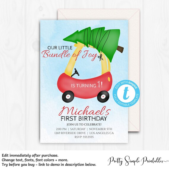 Christmas First Birthday Invitation 1st Birthday Christmas | Etsy