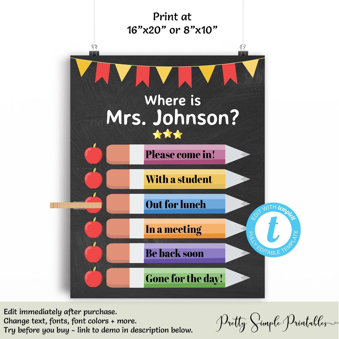 Where is the Teacher Sign Editable Door Sign Teacher Door - Etsy