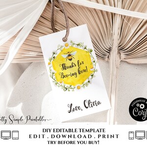 Bee Thank You Tag, Bee Favor Tags, Bee Themed Party, Thanks for Beeing ...