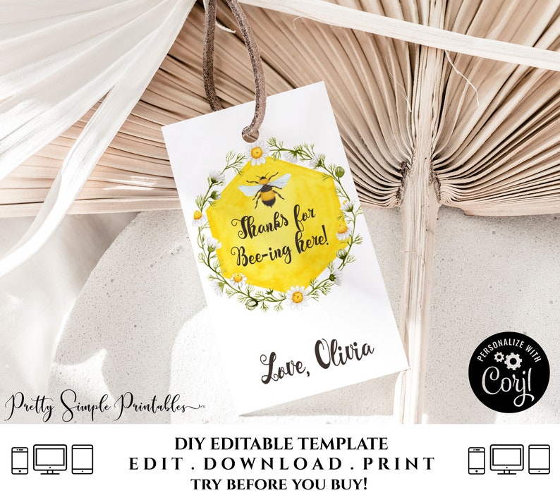 Bee Thank You Tag Bee Favor Tags Bee Themed Party Thanks | Etsy
