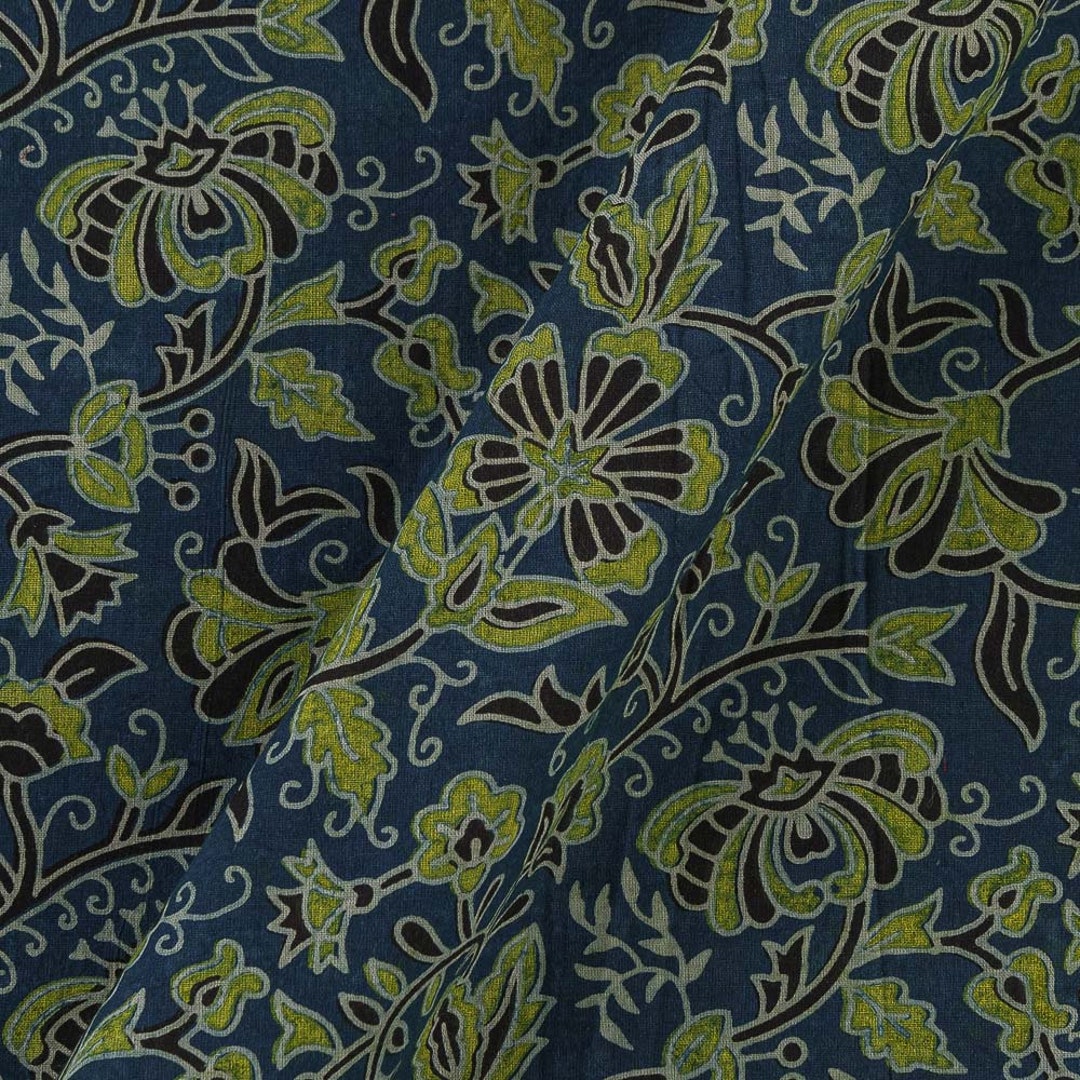 Cotton Barmer Ajrakh Indigo Floral Jaal Block Print Fabric, 50cm - Etsy