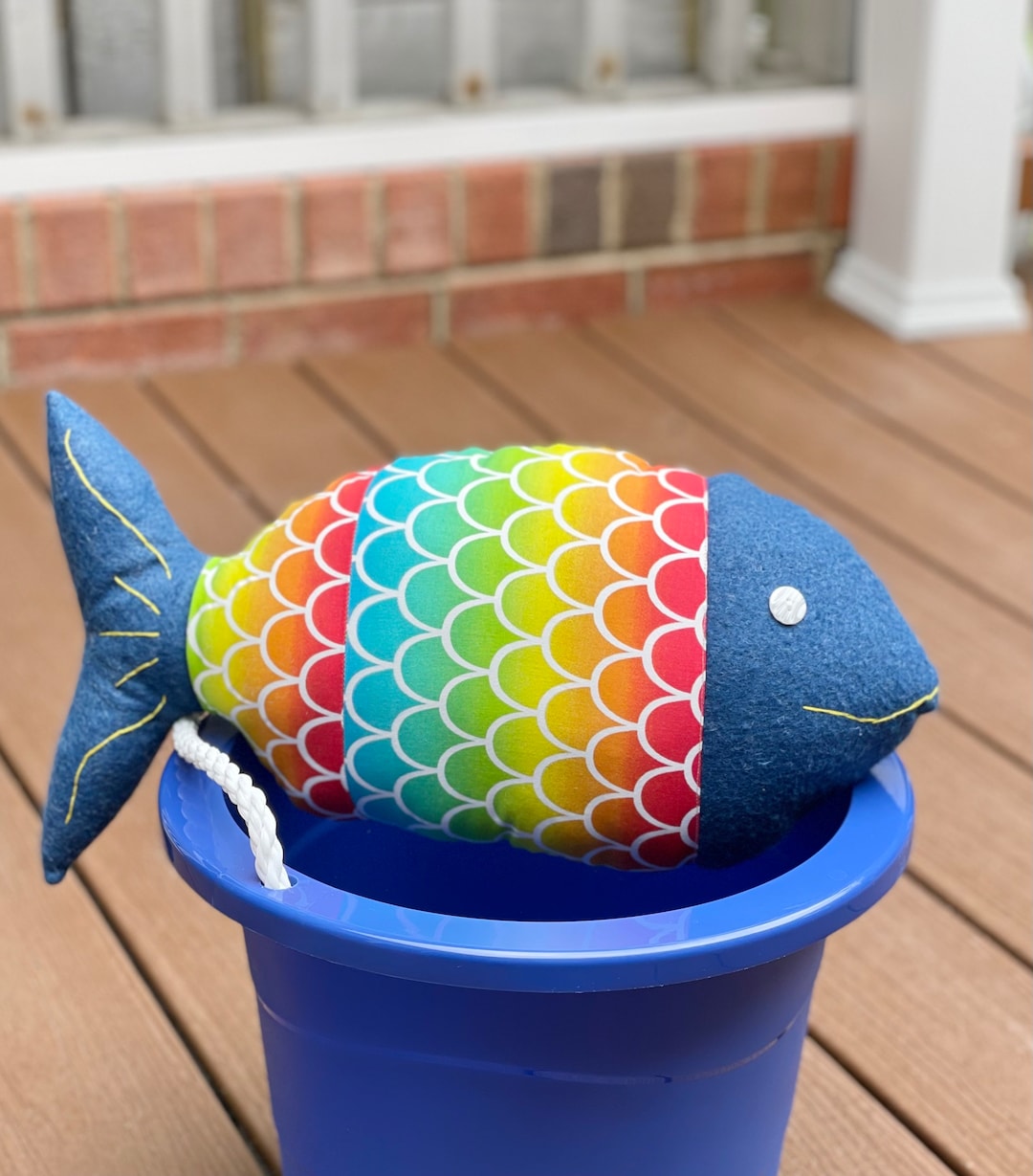 Rainbow Colors, Flashy Splashy Fish Shaped Pillow, Blue, Decorative ...