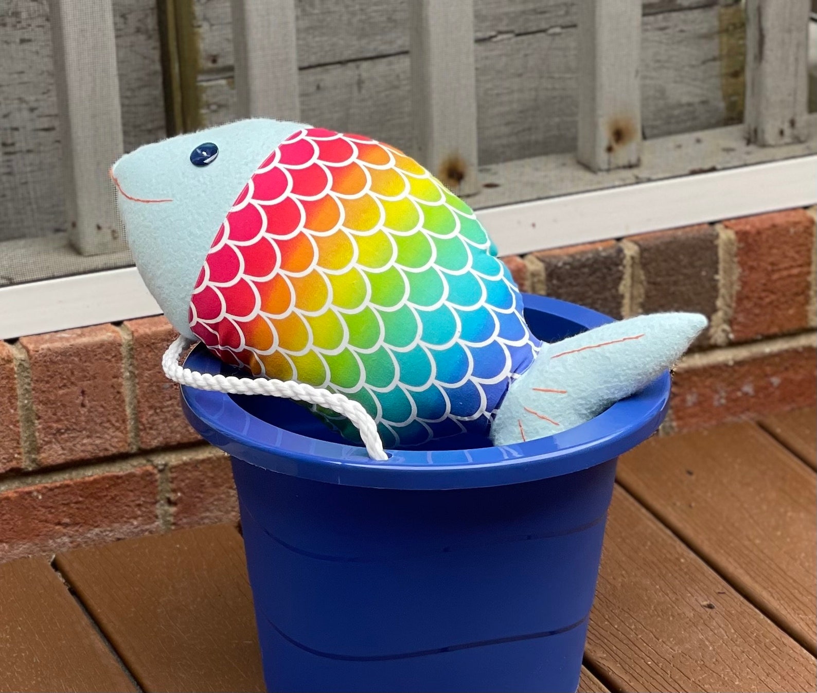 Rainbow Colors, Flashy Splashy Fish Shaped Pillow, Light Blue, Throw ...