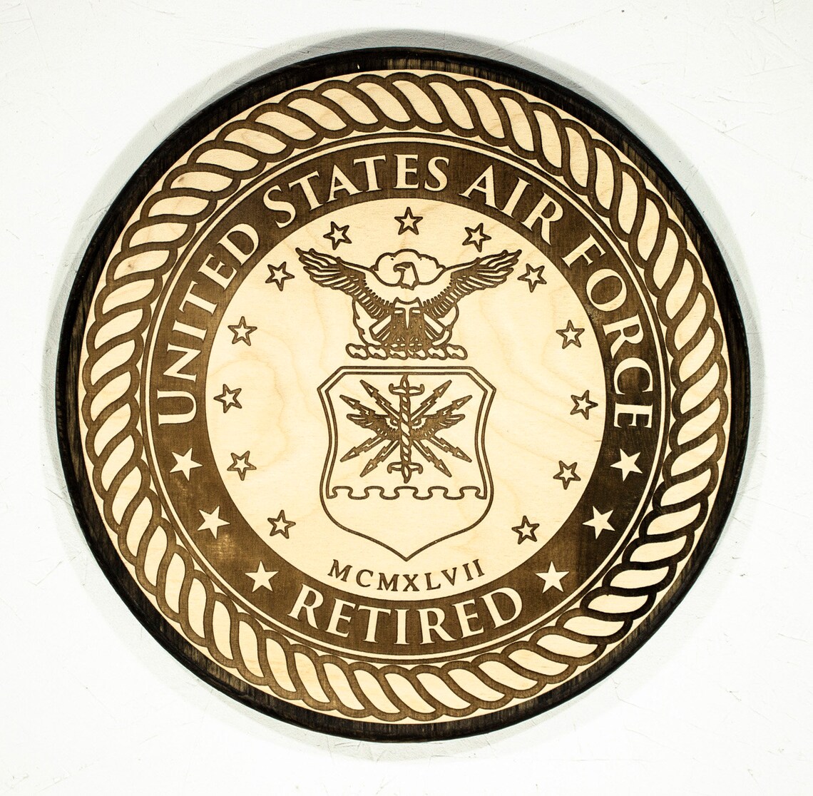 US Air Force RETIRED Plaque on a Round Laser Engraved Wood Air | Etsy