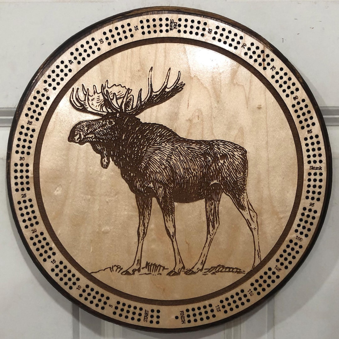 Bull Moose Cribbage Board: Engraved Wood, Card Storage, Pegs & Cards - Etsy