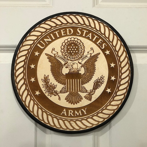 US Army Plaque on a Round Laser Engraved Wood Army Emblem WC | Etsy