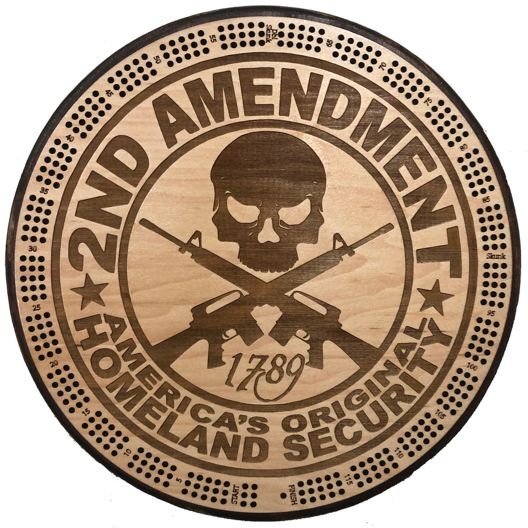2nd Amendment Cribbage Board & Wall Plaque - With CARD STORAGE, 3 Track ...
