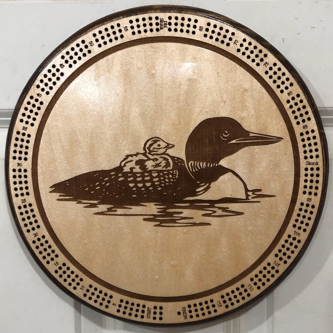 Loon Cribbage Board & Wall Plaque - With CARD STORAGE, 3 Track, 120 ...