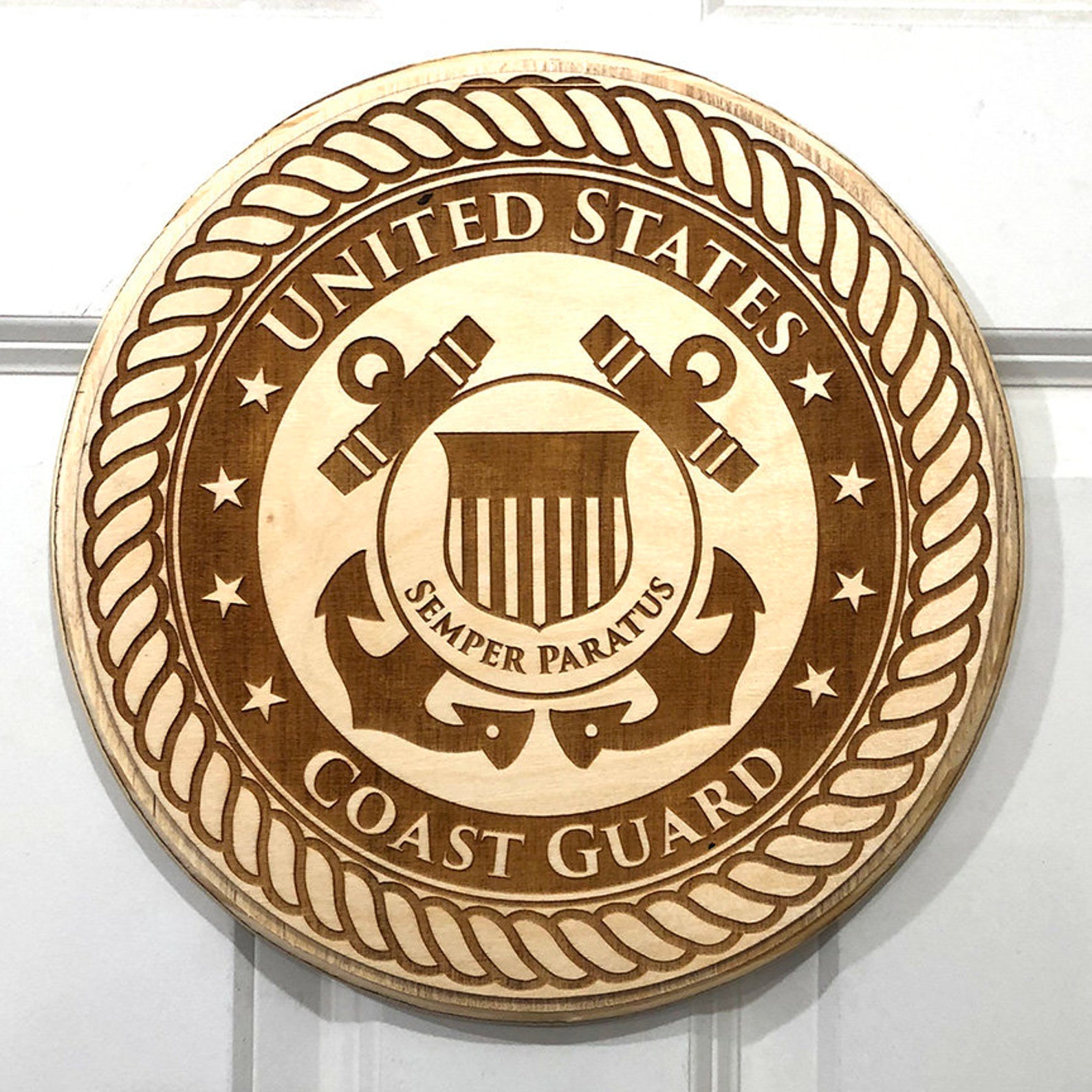 US Coast Guard Plaque on a Round Laser Engraved Wood Coast - Etsy