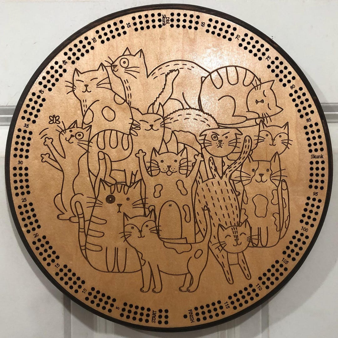 Crazy Cats Cribbage Board: Laser Engraved Wood, Card Storage & Pegs - Etsy