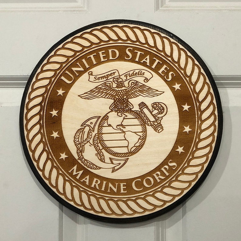US Marine Corps Plaque on a 12in round laser engraved wood | Etsy