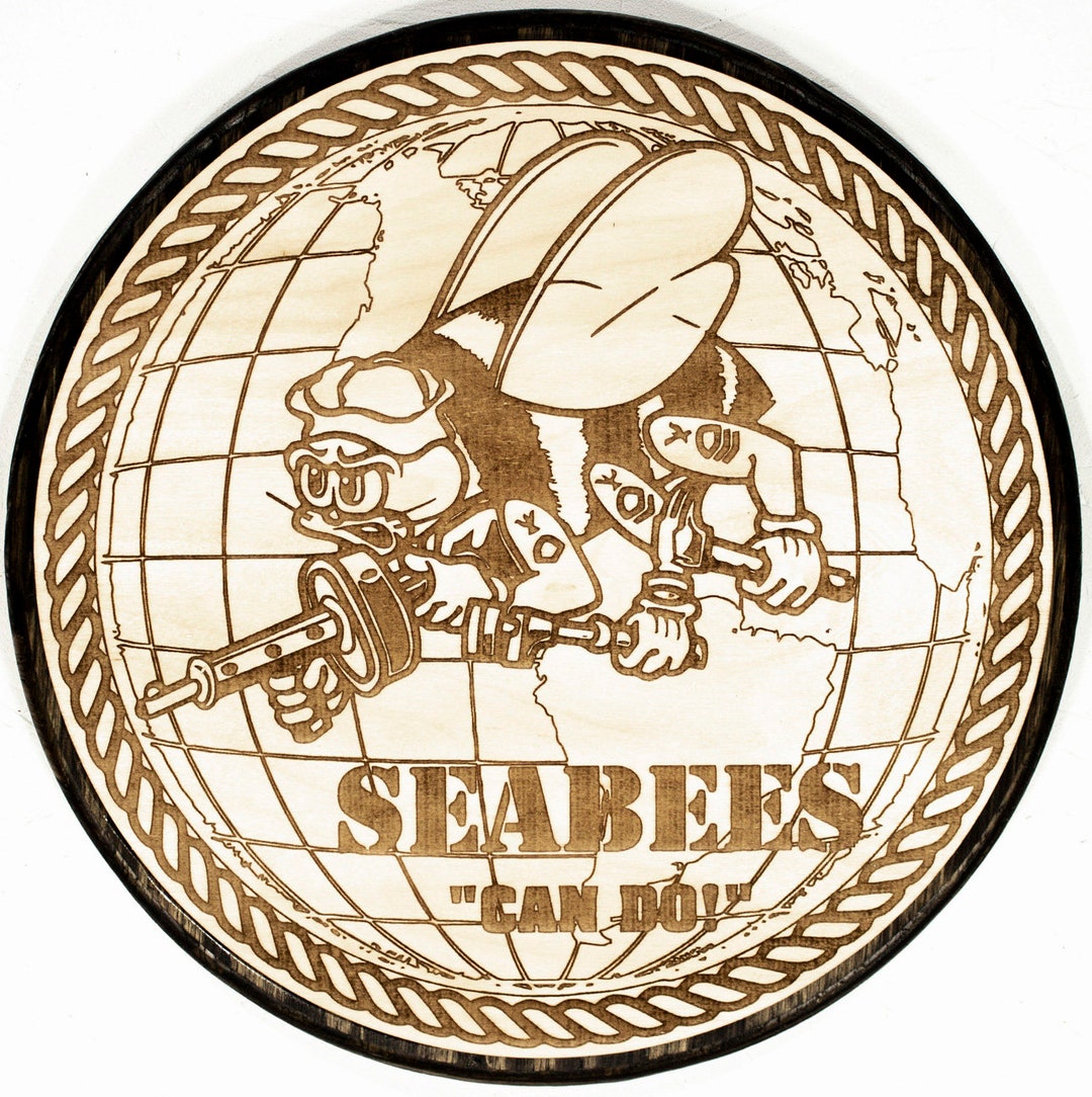 US Navy SEABEES Plaque on a Round Laser Engraved Wood Seabees Emblem ...