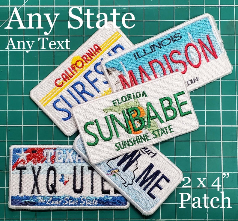 Custom Embroidered State License Plate Patches Free Shipping - Etsy