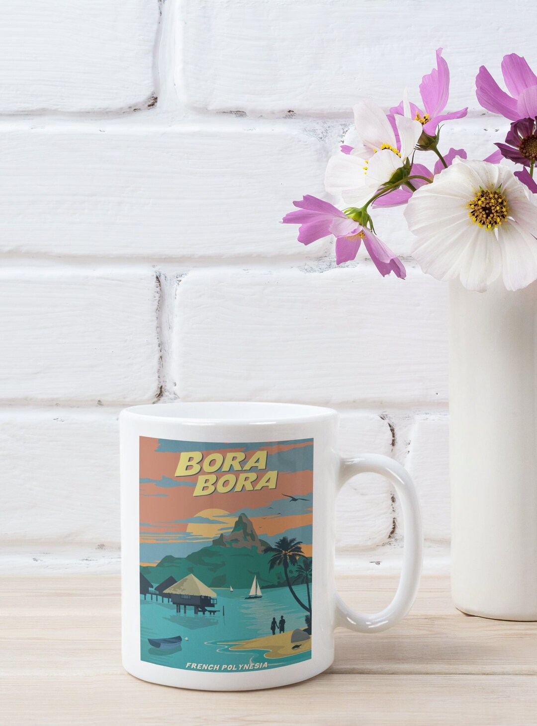 Bora Bora Retro Poster Gift White 11 Oz Ceramic Mug Gift Souvenir - Etsy